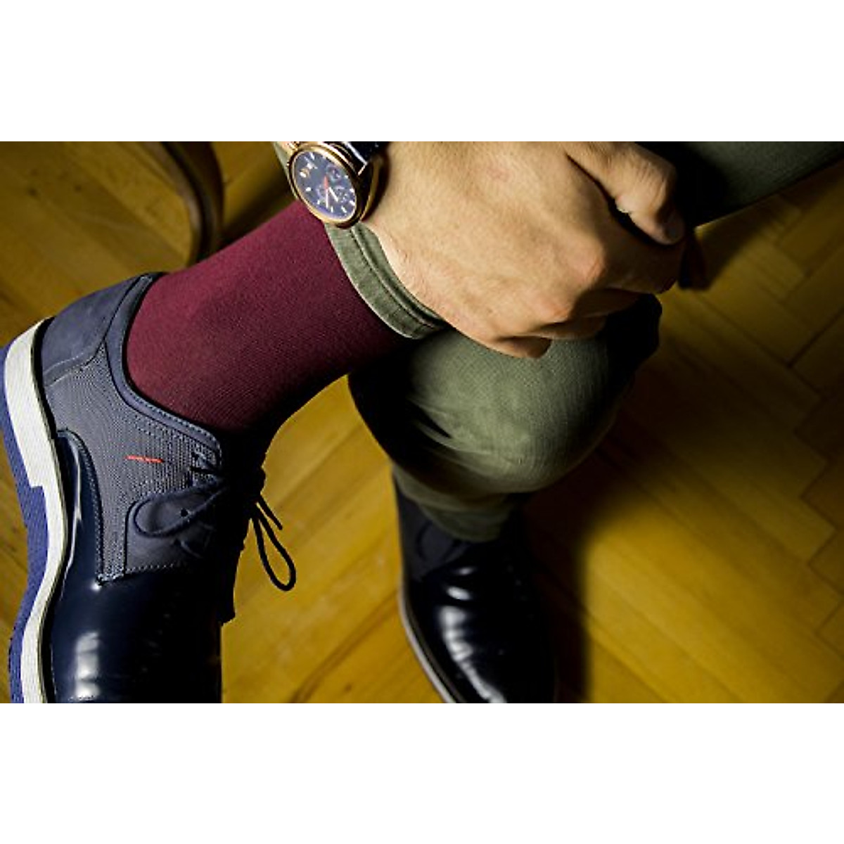 Hugh Ugoli Men's Bamboo Dress Socks for Business & Trouser, Thin & Seamless Crew Socks, 4 Pairs with Gift Box, Shoe Size 8-12, Assorted, Shoe Size: 8-12