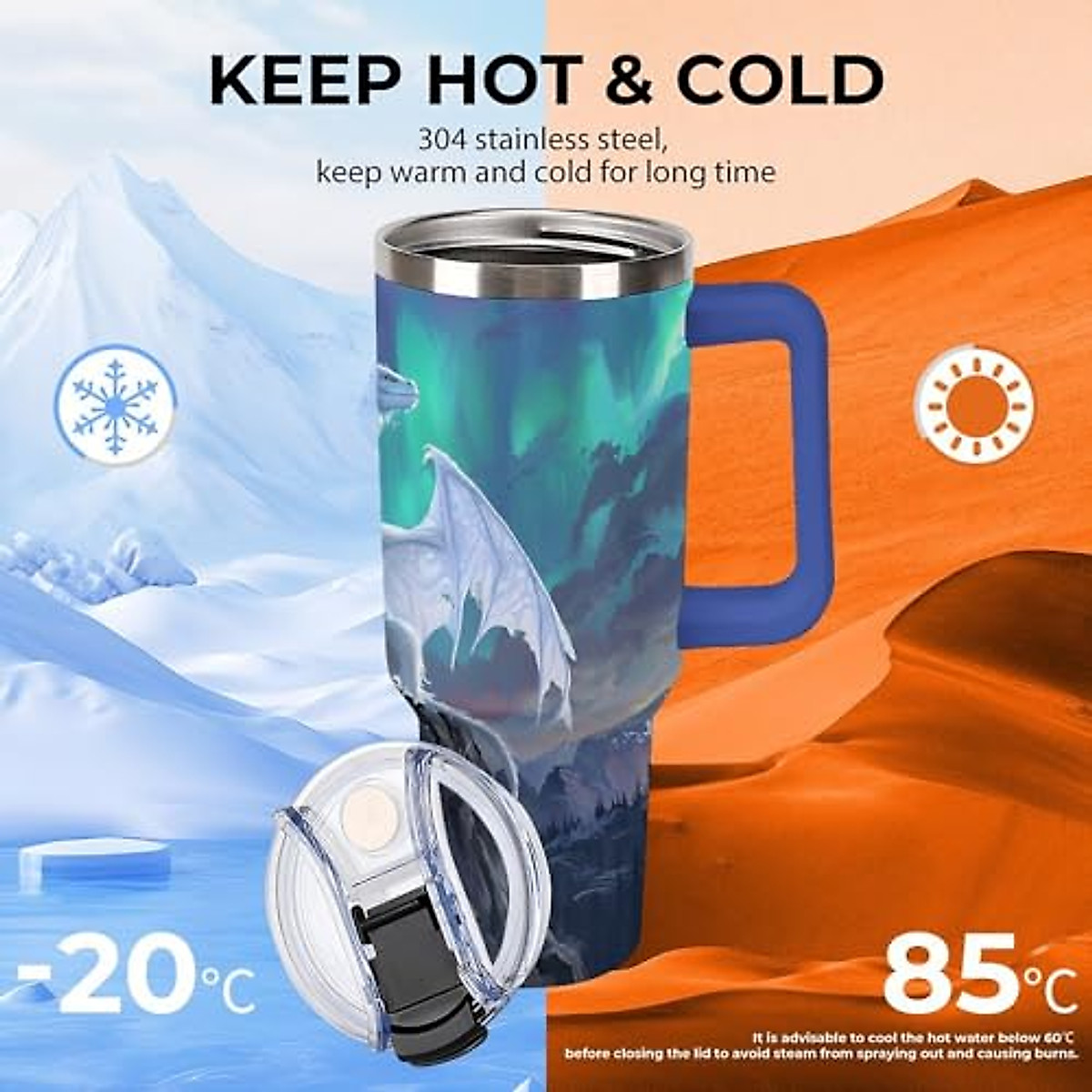 Flying Dragon 40 Oz Tumbler Insulated Stainless Steel Water Bottle Travel Mug Car Cup with Handle And Straw