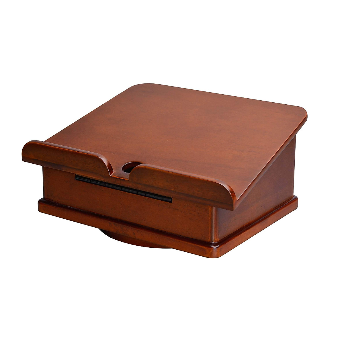 Wooden Book Stand for Cookbook Textbook and Tablet, Adjustable Angles, Spacious Storage Case, Carousel Base (Dark Cherry)