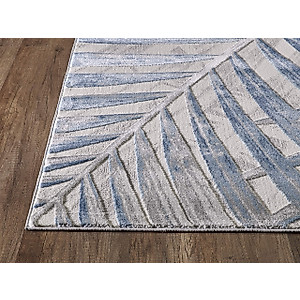Abani 4' x 6' Blue Grey & Beige Floral Palm Leaf Pattern Area Rug Rugs - Nova Collection Modern Eclectic Style Accent Rug