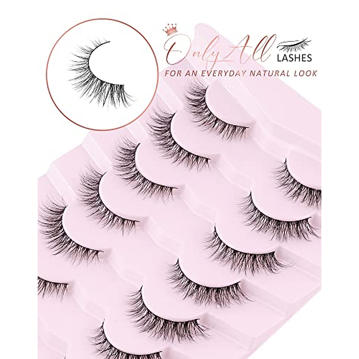 Onlyall Natural Lashes Wispy Lashes Natural Look False Eyelashes Natural Flared Eyelashes False Eye Lashes Soft Fluffy Lashes 7 Pairs D1