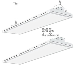Lightdot 2 Pack LED High Bay Shop Light, 4FT (Large Area Illumination) 265W 38000LM [Eqv.1000W MH/HPS] 5000K Daylight Linear Hanging Light for Warehouse, Energy Saving Upto 10000KW/5Yrs(5Hrs/Day)