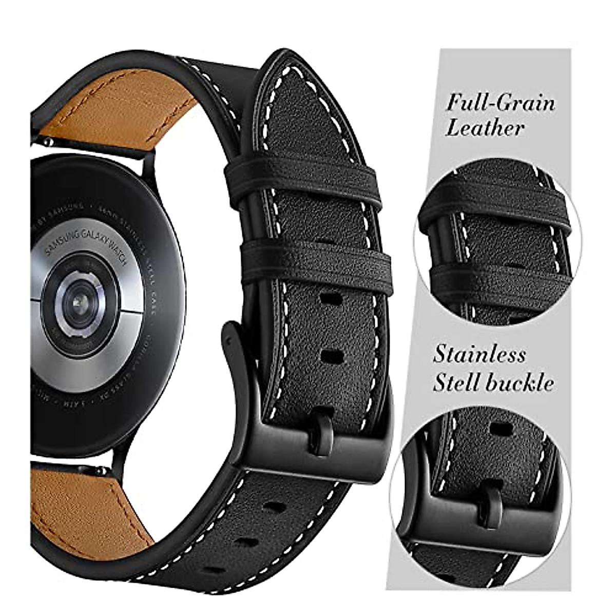 Olytop Galaxy Watch 5 Pro Bands 45mm, Galaxy Watch 6/4 Classic Band 47mm 46mm 43mm 42mm, Samsung Galaxy Watch 6/5/4/Acitve 2 Bands 44mm 40mm, 20mm Leather Wristband Replacement Strap Men, Black+Brown