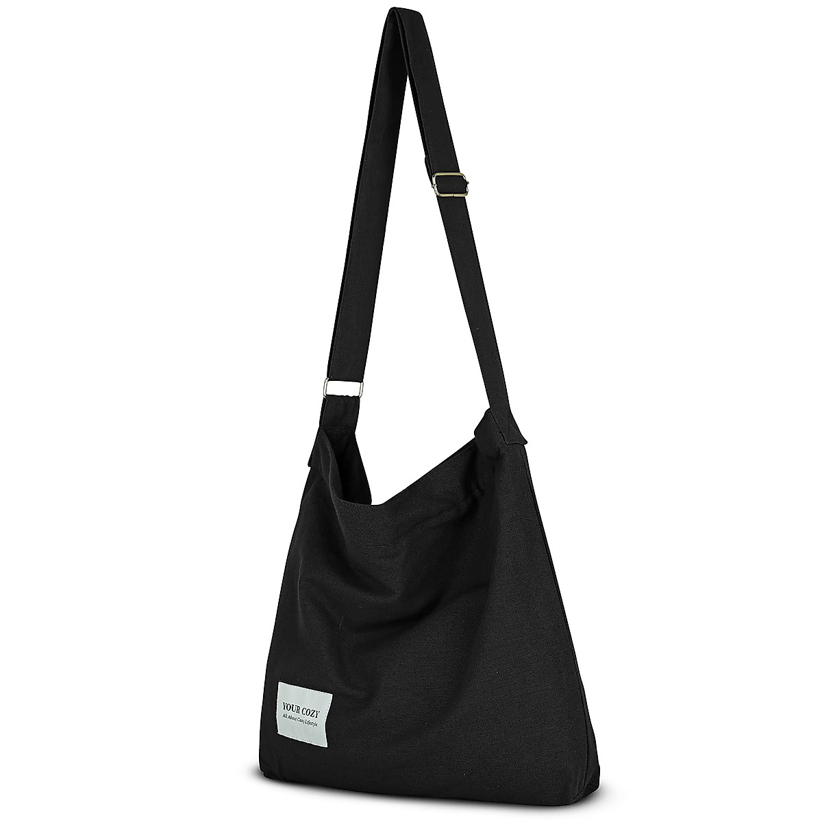 Your Cozy Women's Retro Large Size Cotton Shoulder Bag Hobo Crossbody Handbag Casual Tote For Shopping and Travel (Black)