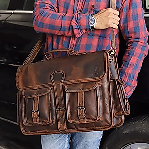 Leather Laptop Messenger Bag Vintage Briefcase Satchel for Men and Women (VINTAGE BROWN) 18 inch