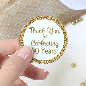 White and Gold 50th Birthday Thank You Stickers - 1.75 in - 40 Labels
