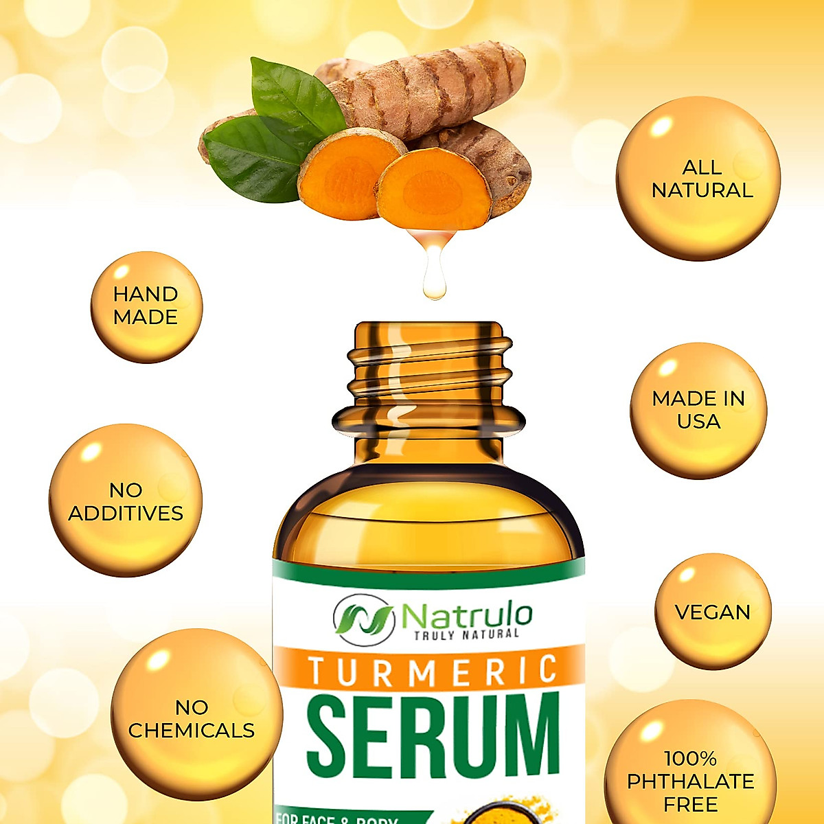 Turmeric Serum for Face & Body - All Natural Turmeric Skin Brightening Serum for Spots - Turmeric Facial Repair Serum Cleanses Skin, Fights Acne, Evens Tone, Minimizes Pores - Pure Turmeric Oil