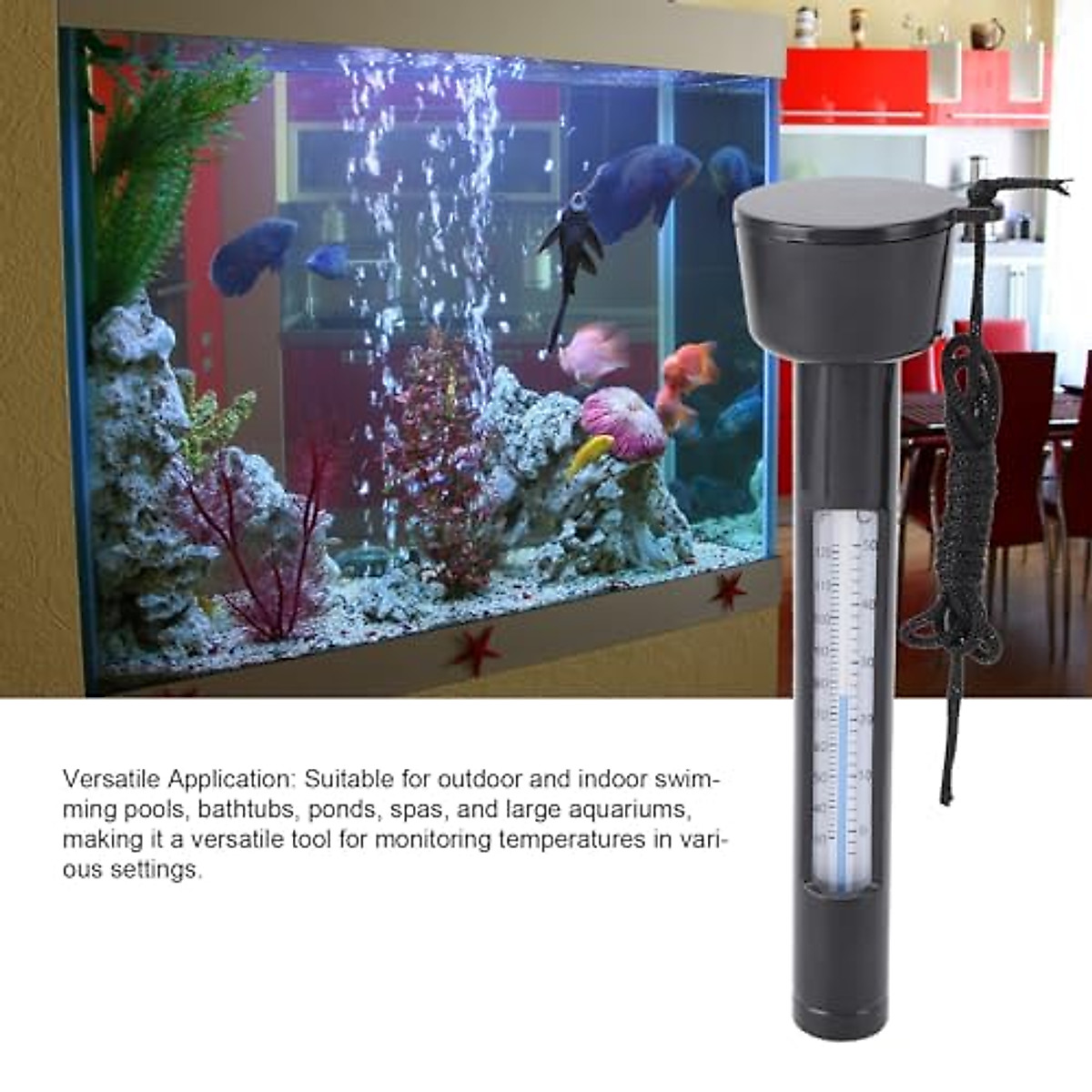 Drop Resistant Floating Thermometer, Waterproof Long Service Life Accurate Reading for Outdoor & Indoor Swimming Pools, Spas, Hot Tubs, Recreation with String, Aesthetic