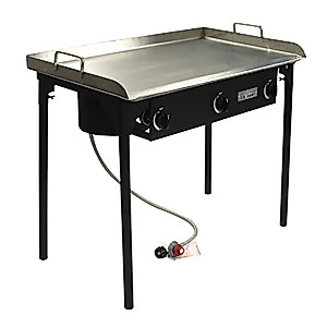 COOKAMP High Pressure Triple Burner Outdoor Propane Camping Stove with 0-20 PSI Adjustable High Pressuer Regulator and Steel Braided Hose 3 Burner Stove Brewing Supply SA3500