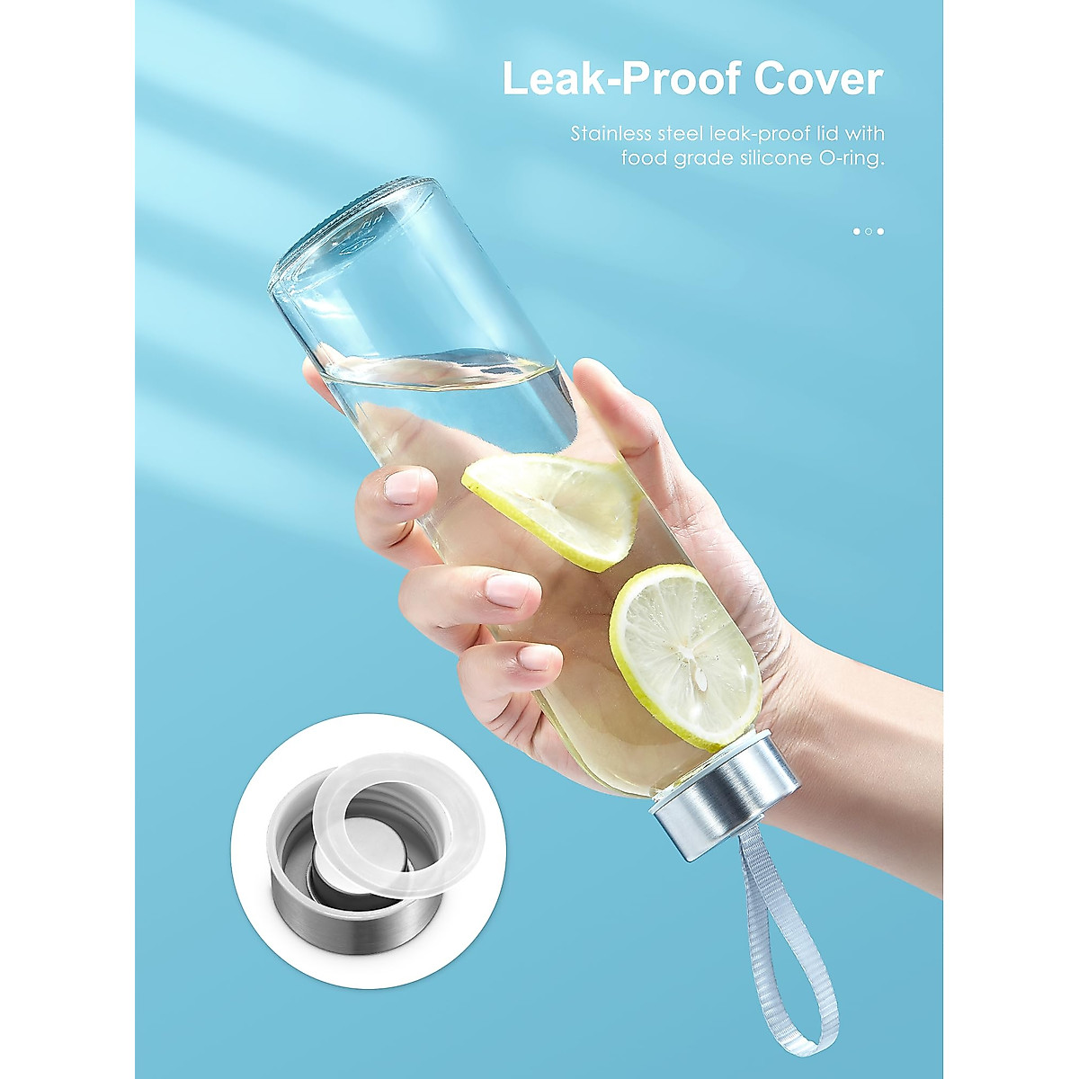 QCen 18oz Clear Glass Bottle for Juicing, Reusable Glass Water Bottles for Juicer Machine, with Stainless Steel Leak-Proof Lids, Wide Mouth Liquid Storage Containers, BPA Free, Set of 6