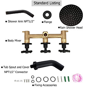 LIWEIKE Matte Black 3 Handles Shower Faucet Set with Tub Spout,Stainless Steel Tub and Shower Faucet Set with Valve,Wall Mounted,ASSB05U