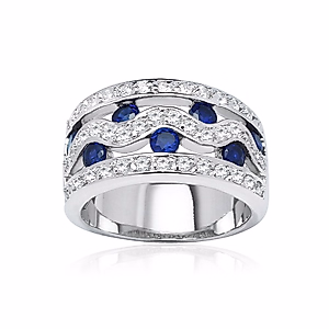 Hoops & Loops Sterling Silver Blue Cubic Zirconia Swirl Eternity Fashion Band Ring, Size 6