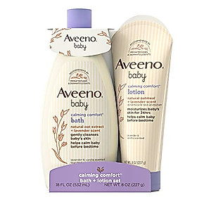 Aveeno Baby Calming Comfort Bath & Lotion Set, Night time Baby Skin Care Products with Natural Oat Extract, Lavender & Vanilla Scents, Paraben-Free, 2 Items