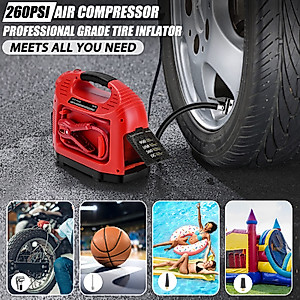 4-in-1 Car Jump Starter with Air Compressor 260 PSI Tire Inflator, 900A Peak Auto Battery Booster Jump Box(Up to 6.0L Gas or 3.0L Diesel Engine), Portable Power Station DC/USB Outlets