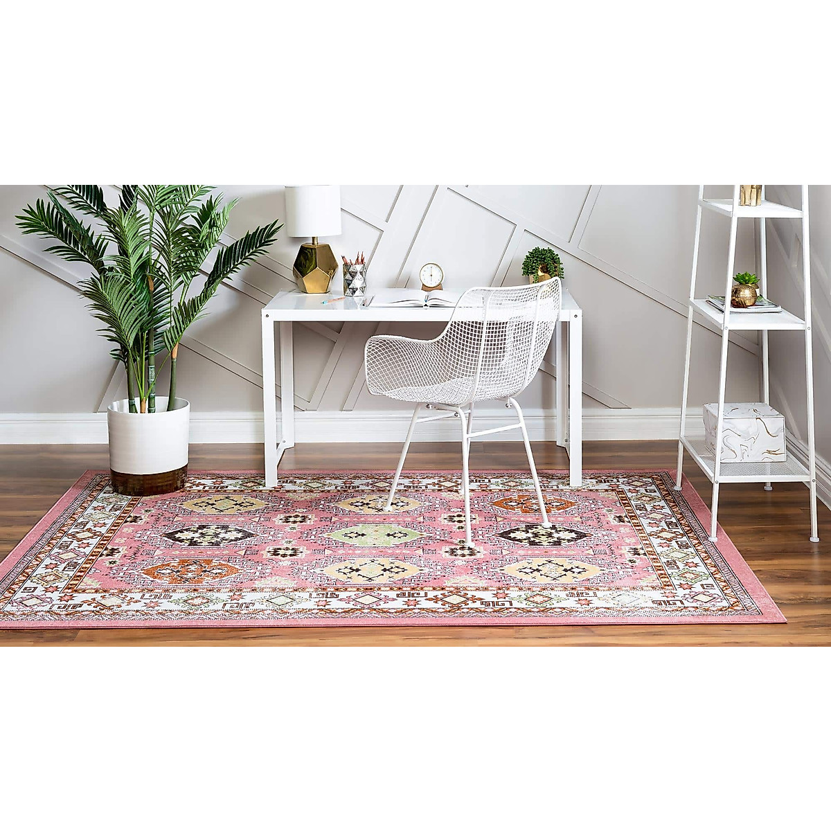 Unique Loom Aarhus Collection Area Rug - Southwestern (5' 1" x 7' 10" Rectangle, Rose/ Green)