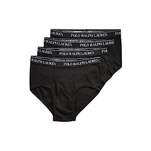 POLO RALPH LAUREN Mens Classic Fit Cotton 4-pack Briefs, Polo Black/Red, X-Large US