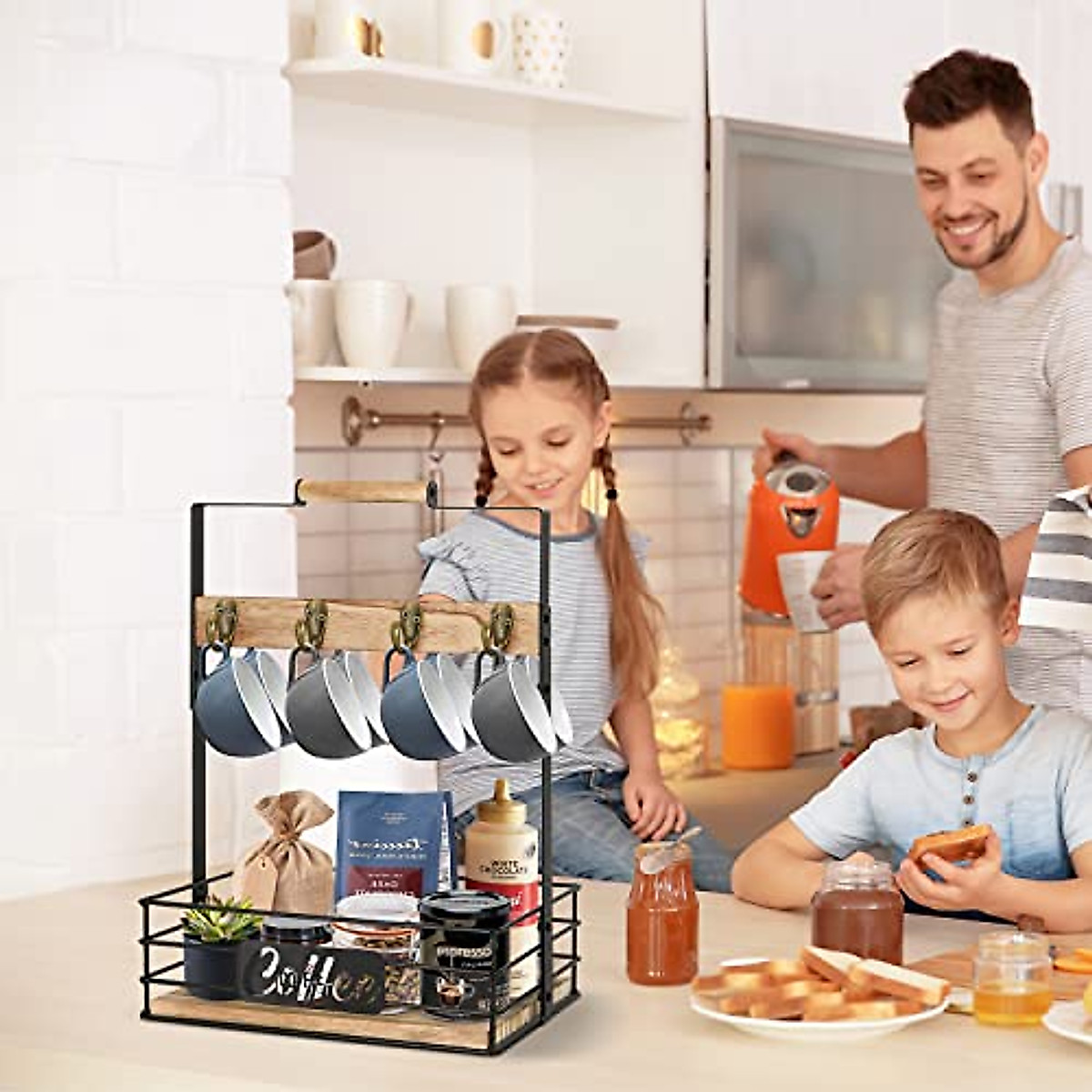 Coffee Mug Holder, Coffee Station Organizer for Countertop with 8 Mug Hooks, Coffee Cup Holder Coffee Mug Rack for Coffee Bar, Coffee Mug Tree Rack with Storage Shelf, Coffee Bar Accessories Organizer