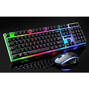 Keyboard Mouse Set,EDTO Rainbow Color Backlight Adjustable Gaming Game USB Wired Adjustable Color LED Backlit Mechanical Feeling Keyboard (Black)