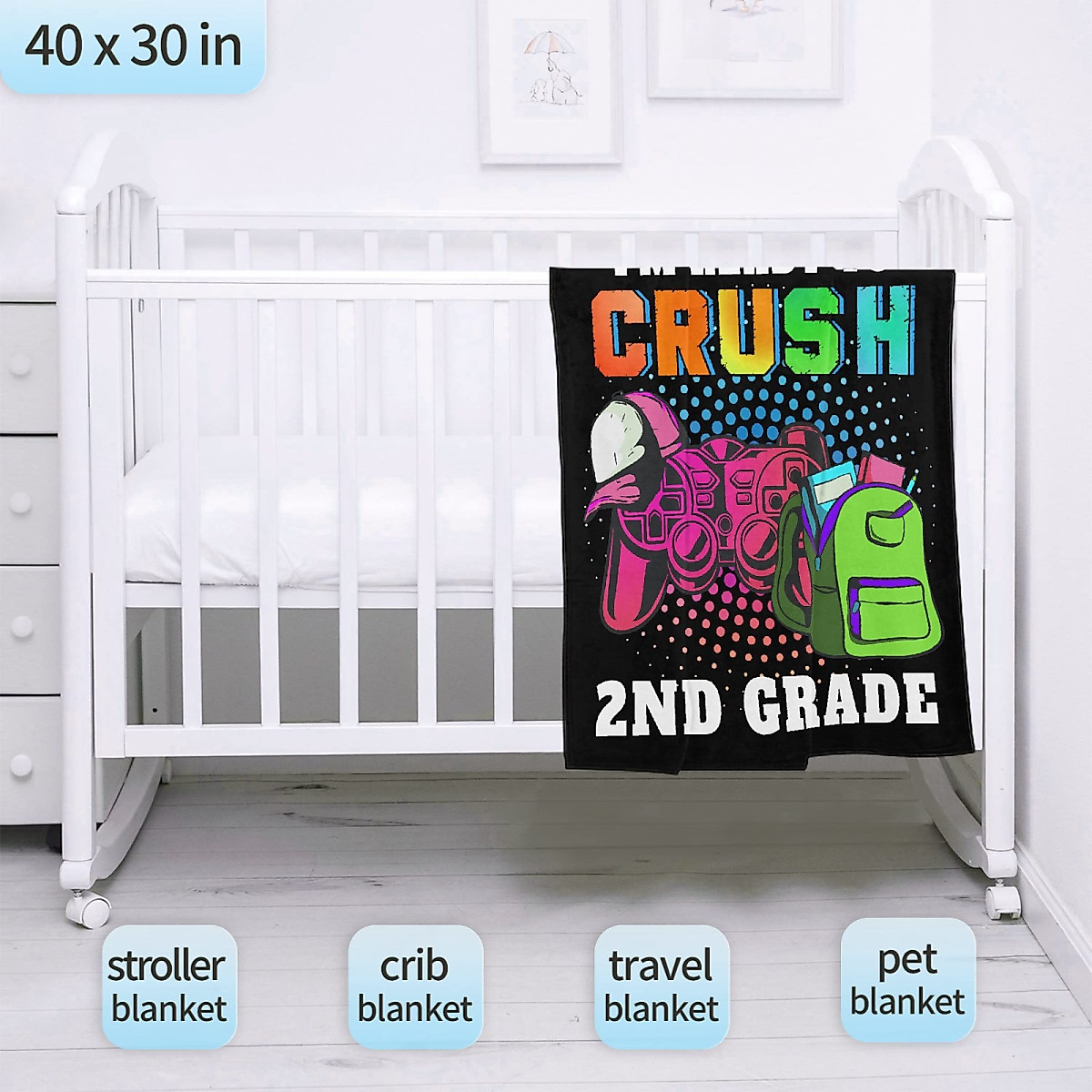 Gaming Blanket, I'm Ready to Crush 2nd Grade Back to School Video Game, Good Gift for Girl Boy, Extra Small 40" x 30" for Pet,Lightweight Flannel Soft and Comfortable, ARAHANT