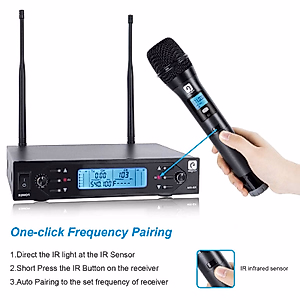 Vangoa UHF Wireless Microphone System, Professional Dual Channel Handheld Dynamic Mic Set, 328ft, High Sensitive Mic System for Karaoke, Church, Party, DJ, Meeting, Wedding