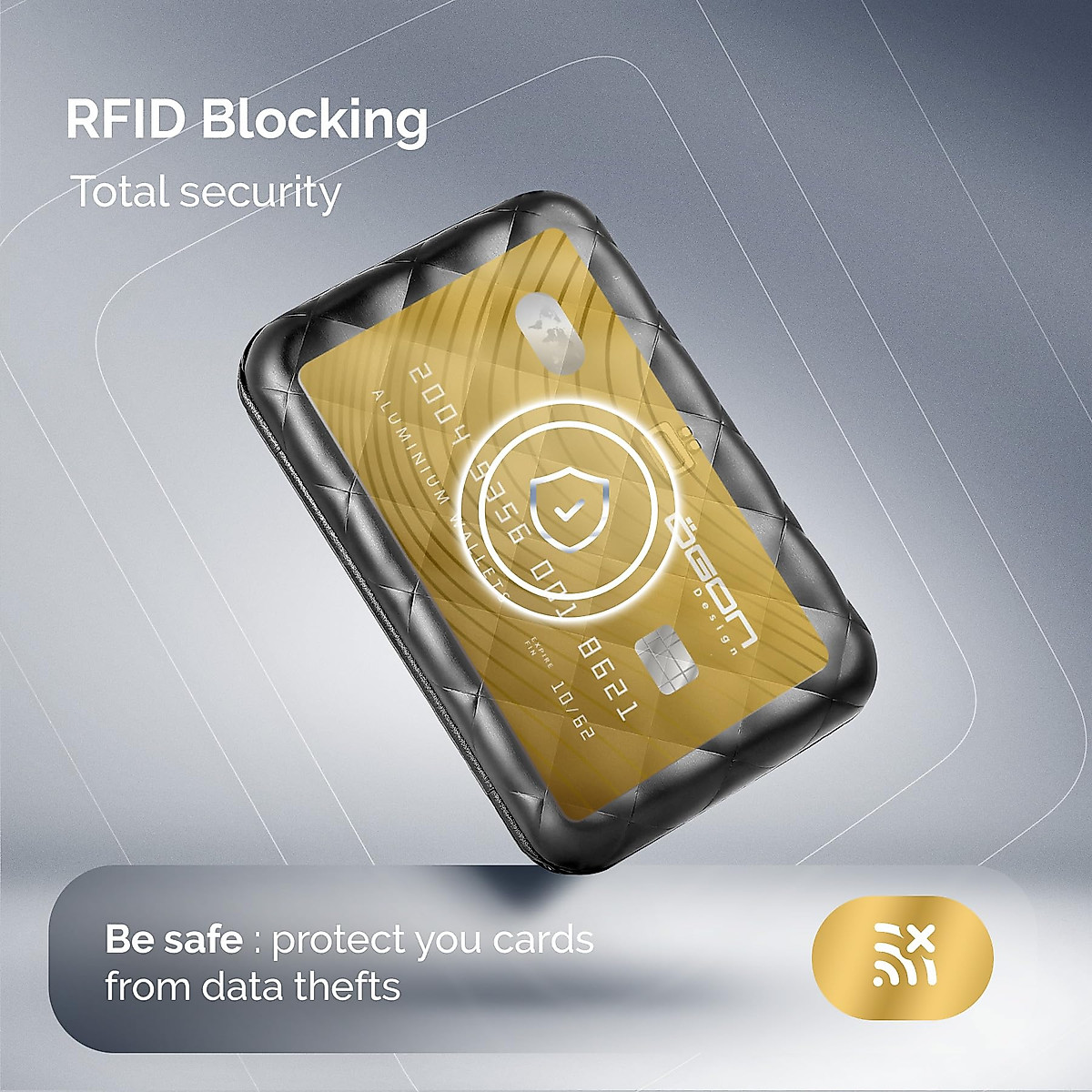 ÖGON -DESIGNS- Lady Case Aluminum Wallet - Women - RFID Blocking Card Holder - Up to 10 Cards and Banknotes - Black