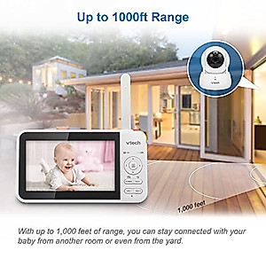 VTech VM924 Remote Pan-Tilt-Zoom Video Baby Monitor, 5" LCD Screen, Up to 17 Hrs Video Streaming, Night Vision, Up to 1000ft Range, Soothing Sounds, 2-Way Talk, Temperature Sensor,Secured Transmission