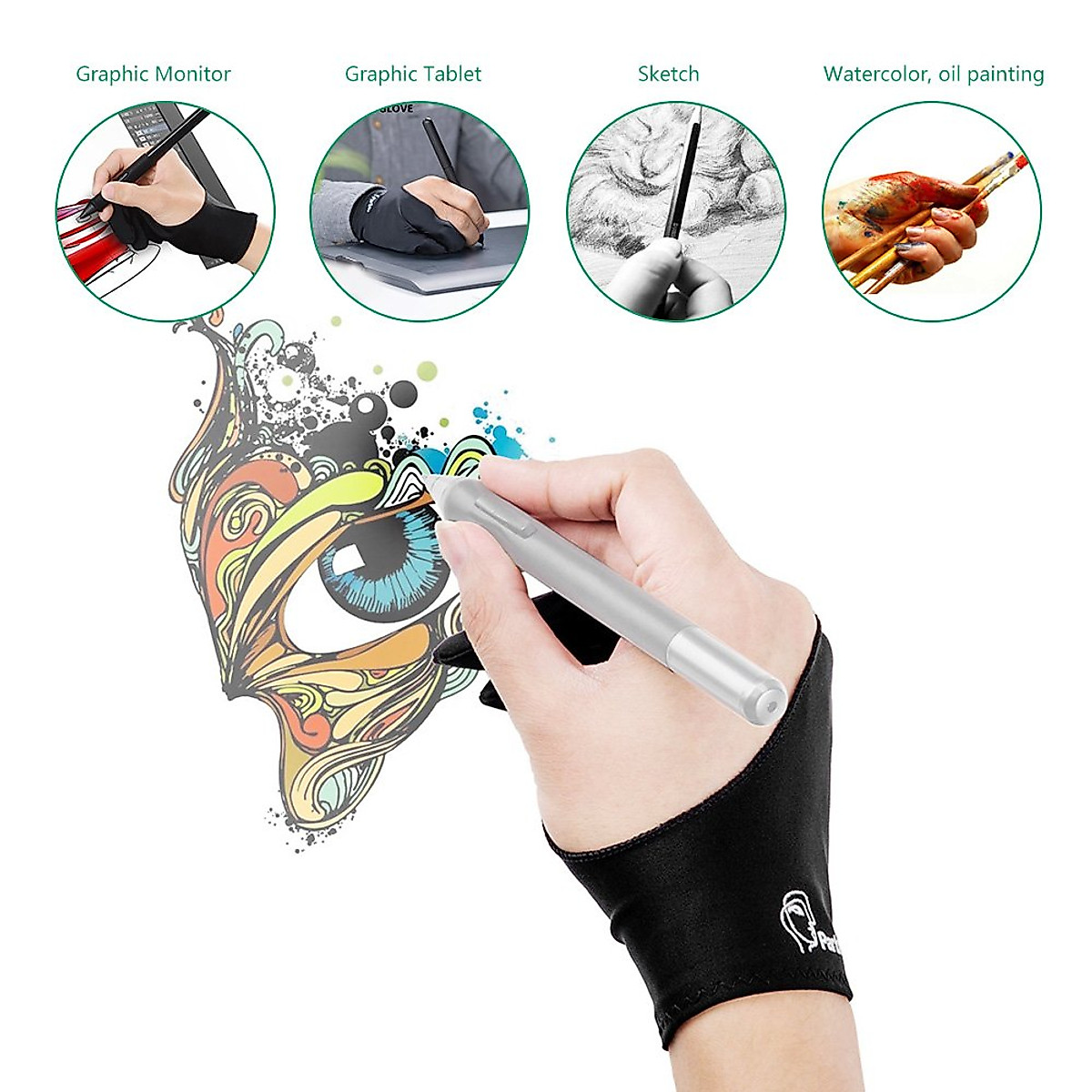 Parblo PR-01 Two-Finger Artist Glove for Graphics Drawing Tablet,Digital Drawing Glove for Right Hand and Left Hand,One Size