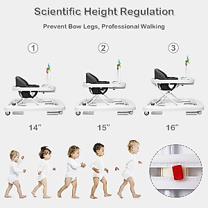 BABY JOY Baby Walker, 2 in 1 Foldable Activity Behind Walker with Adjustable Height & Speed, Friction Control Functions, Safety Belt, High Back Padded Seat, Music, Detachable Penguin Play Bar (Gray)