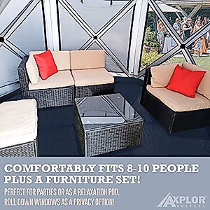 AxplorOutdoor RV Camping Gazebo Screen-Tent with Floor and Wind-Panels | 12ft x 12ft Portable Pop-Up Canopy Screen Room with Tarp Floor and Zippered-Side Panels | Pop-Up Screen Gazebo (Grey/Silver)