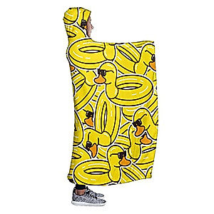 Hooded Blanket, Duck Swimming Ring Tropical Summer Cartoon Pattern Anti Pilling Flannel Print Wearable Blanket Fleece Throw Blanket Wrap Soft Microfiber Novelty Blanket 60x50 Inch