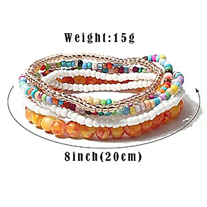 Fuqimanman2020 6pcs Bohemian Stackable Elastic Beaded Bracelet Set Multicolor Layered Seed Bracelets Summer Beach Holiday Jewelry-Yellow