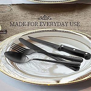 72 PCS Matte Black Silverware Set with Steak Knives for 12, Food-Grade Stainless Steel Flatware Cutlery Set For Home Restaurant Hotel, Kitchen Utensils Set, Dishwasher Safe