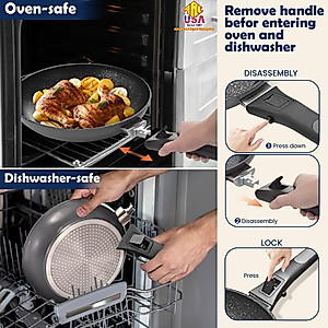 ARC Nonstick Frying Pan Skillet With Removable Handle,10 Inch Skillet with Lid Egg Pan Non Stick Saute Pan, Oven and Dishwasher Safe, PFOA Free Cookware Cooking Pan For Induction Cooktops