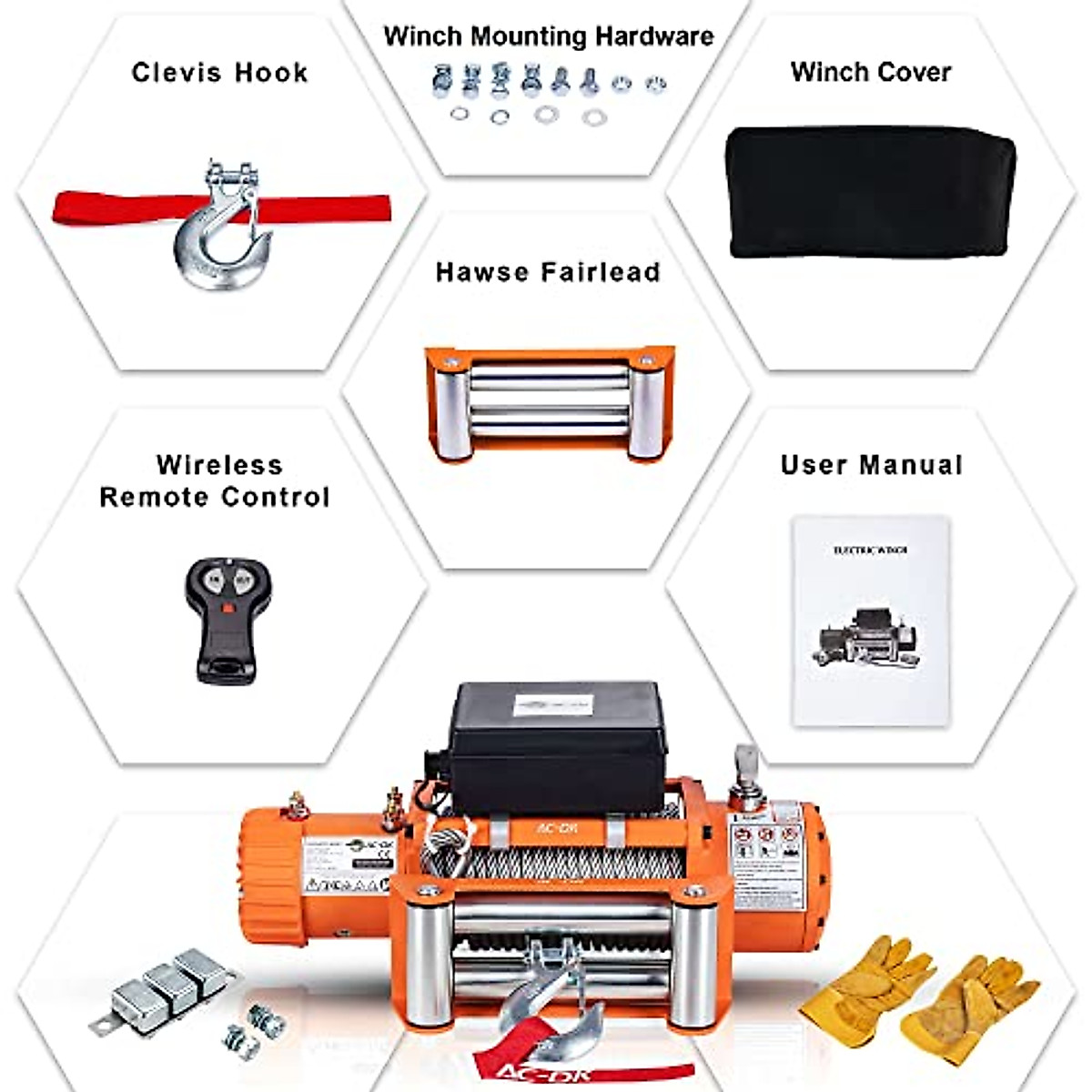 AC-DK 12000 lb. Waterproof IP67 Electric Winch Kit, 12V Winch Steel Cable Electric Winch Truck Winch with Wireless Handheld Remotes and Wired Handle (Include 12500lbs - Steel Cable)