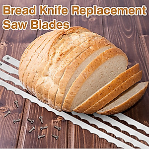Lasnten 4 Pcs Bread Bow Knife Blades Stainless Steel Replacement Blade Serrated Bread Blade with Screws for Wooden Bread Knife