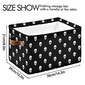 Skull Skeleton Pattern Cube Storage Bin with Handle Collapsible Laundry Storage Basket Rectangle Container Box for Home Office Closet Shelves 1 Pack