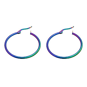 Edforce Stainless Steel Rounded Hoops Earrings (20mm-60mm Diameter) (Rainbow 30mm)