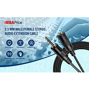 iMBAPrice® 12 Feet Professional Quality Nickel Plated 3.5 mm Male/Female Stereo Audio Extension Cable
