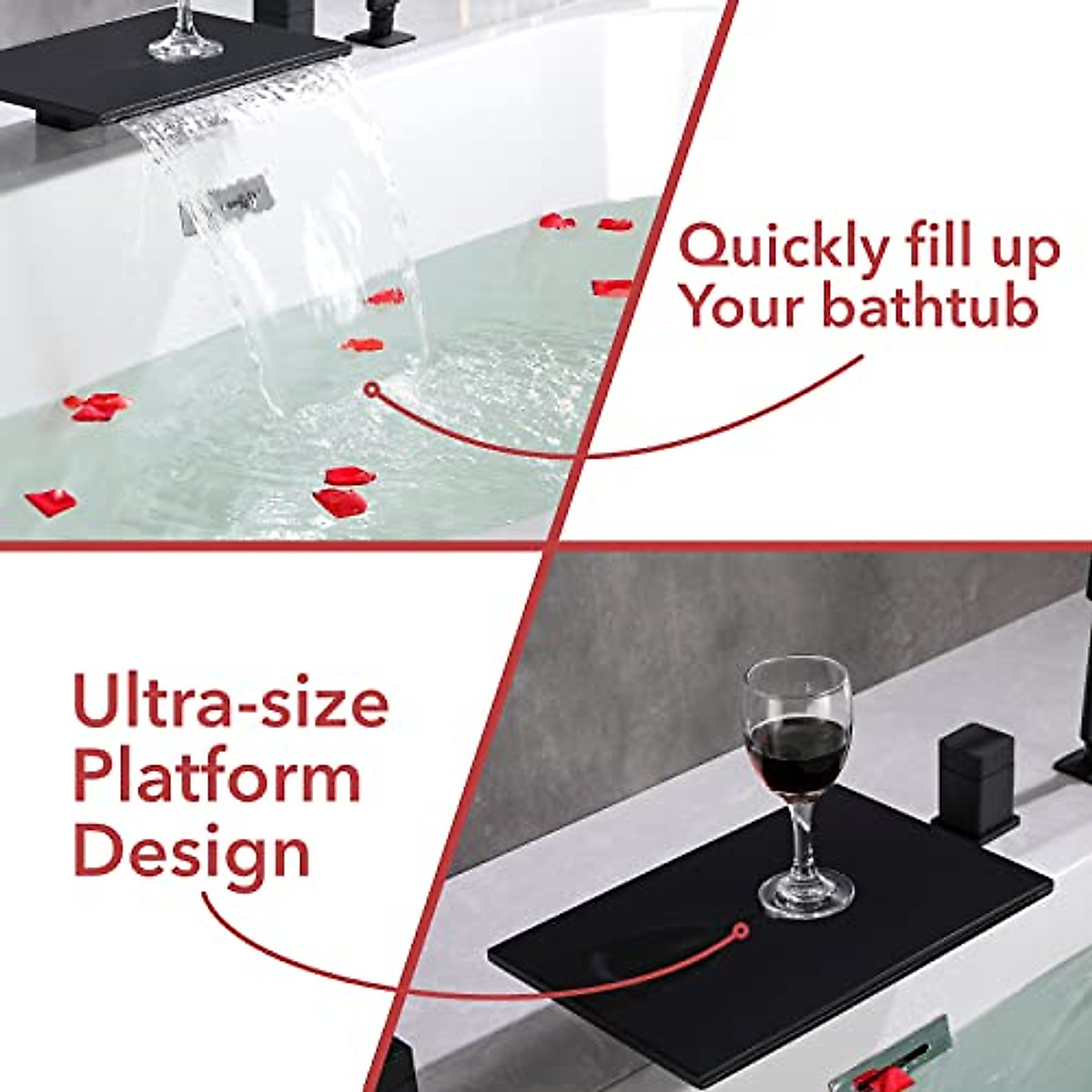 VANFOXLE Waterfall Bathtub Faucet set with Hand Shower, Roman Tub Faucets Deck Mount Matte Black Tub Faucet set Brass Tub Filler Bathroom Faucets with Hand Shower