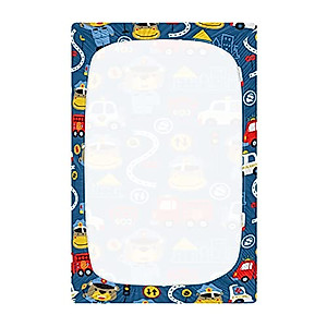 Cartoon Car Crib Sheets for Boys Girls Pack and Play Sheets Breathable Mini Crib Sheets Fitted Crib Sheet for Standard Crib and Toddler Mattresses Baby Crib Sheets for Girls Boys, 52x28IN