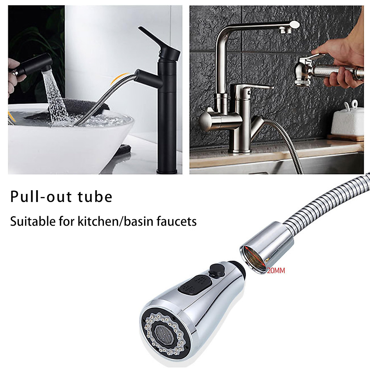 Spray Hose for Kitchen Faucets, Pull Down Replacement, Kitchen Sink Faucet Pull-Out Spray Replacement Hose， 59-inch Chrome Finish