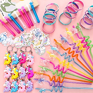 KELENO 98 Unicorn Party Favors Birthday Supplies for Girls Kids Straw Bubble Silicone Band Sticker Rainbow Unicorn Toy Gift Filler Goodie Bag Stuffer Unicorn Party Supplies