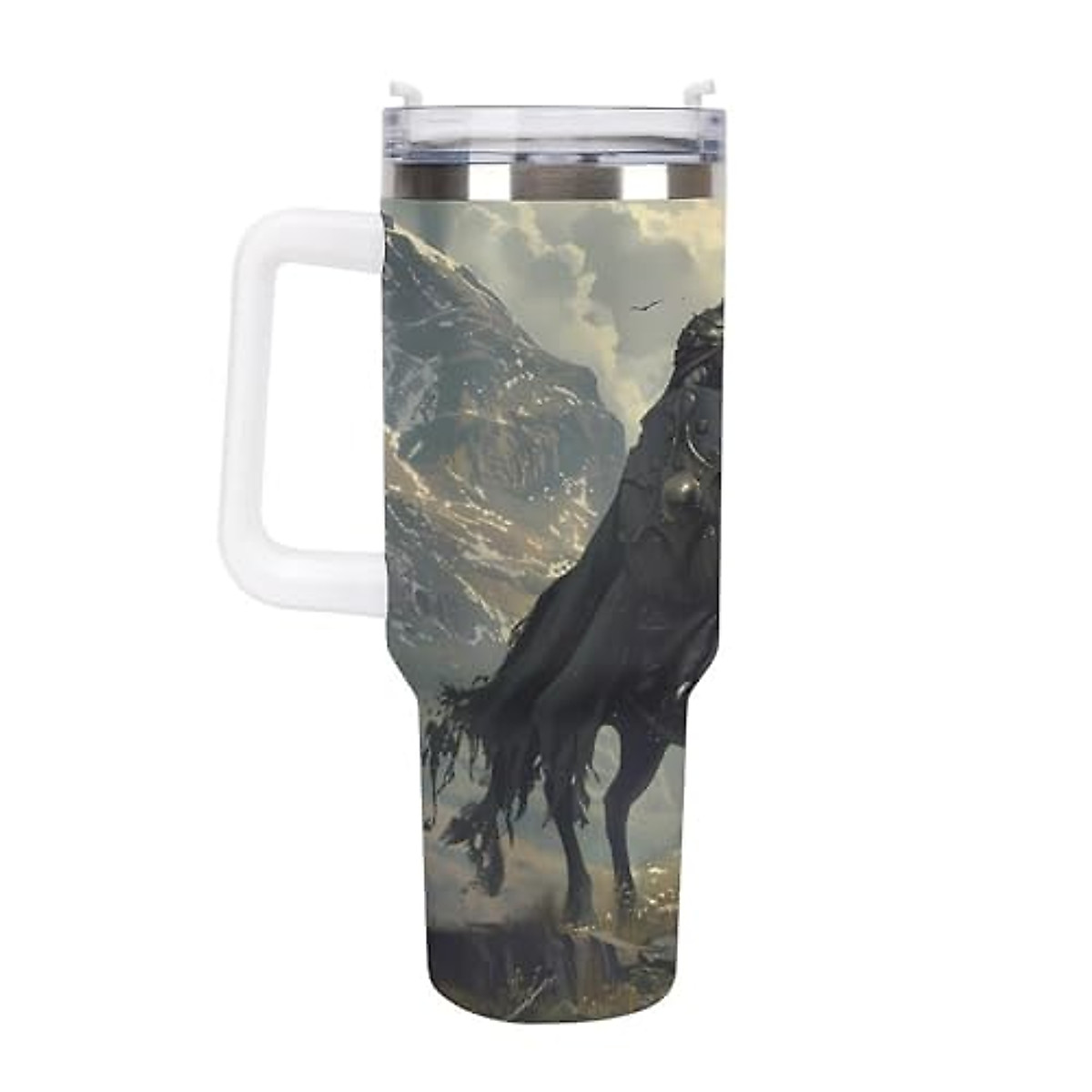 Death Dealer Viking On Horse 40OZ Tumbler Stainless Steel Travel Mug Water Bottle Car Cup Tea Cups with Lid White-style