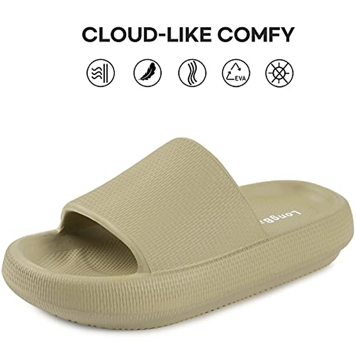 LongBay Cloud Slides for Women and Men, Comfy Pillow Slipper Shower Sandals Shoes with Arch Support for Pool Beach Home Indoor Outdoor Use, 14-15women/12-13men, Green