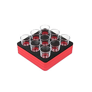 Polar Whale 2 Shot Glass Holders Organizer Modern Tray for Home Kitchen Bar or Club Party Durable Red and Black Durable Foam Serving Rack 7.75 Inches Wide Each Holds 9 Shots