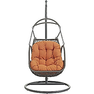 Modway Arbor Wicker Rattan Outdoor Patio Porch Lounge Hanging Swing Chair Set with Stand in Orange