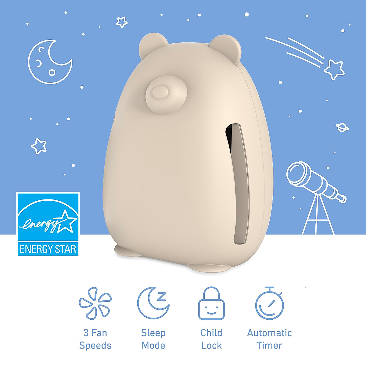 Pure Enrichment PureBaby Kids Bear Air True HEPA Air Purifier - Energy Star Rated, 4 Stage Air Filtration, UV-C Light, & Night Light for Medium-Large Rooms - Baby Nurseries, Kid Bedrooms (Sweet Oat)