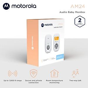 Motorola AM24 Audio Baby Monitor with LCD Screen - 1000ft Range, Secure & Private Connection, Two-Way Talk, Room Temperature Sensor, Portable Parent Unit (Built-in Rechargeable Battery)