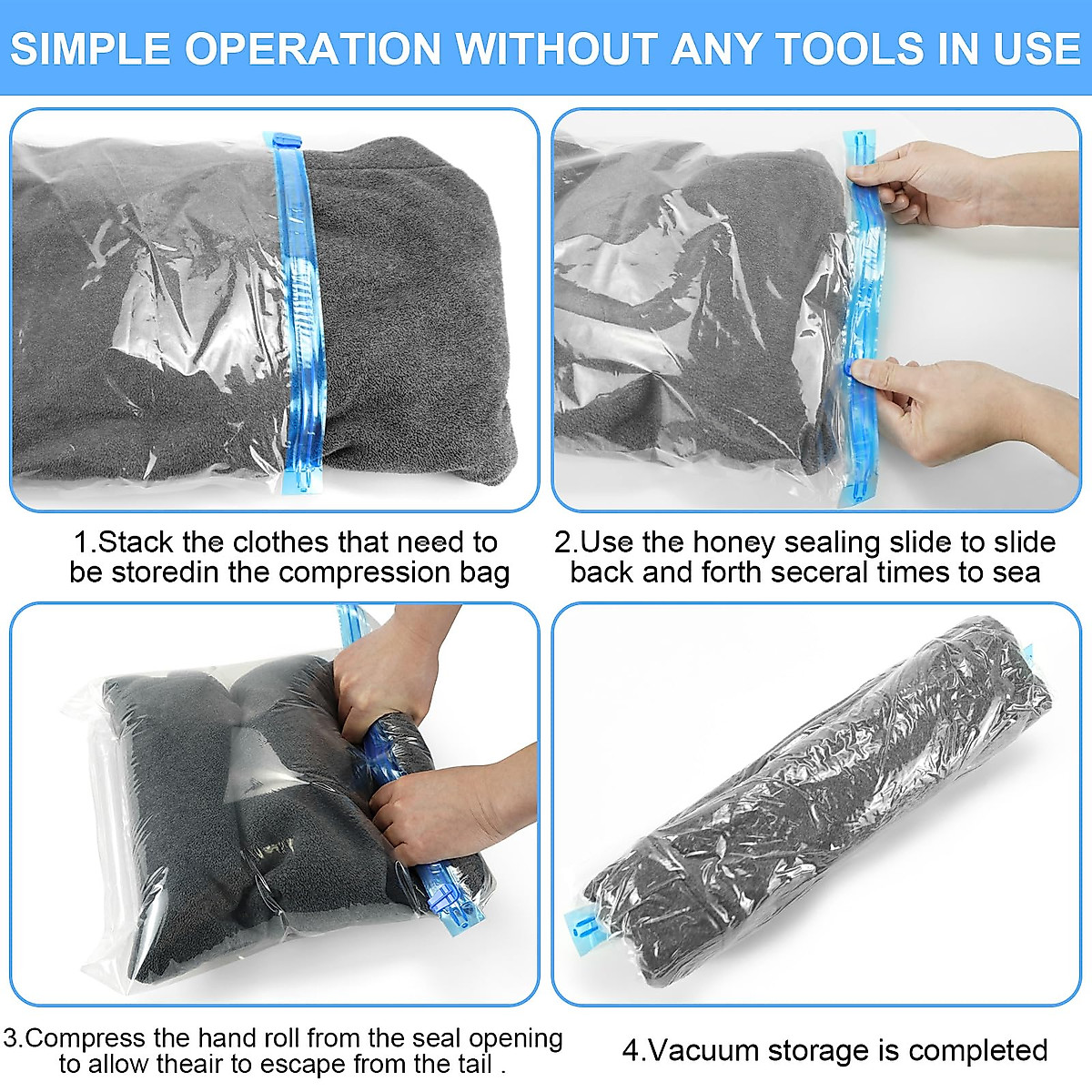 Oaixuilhy Compression Bags Space Saver Bags Vacuum Storage Bags for Travel Accessorie Roll-Up Compression No Need For Vacuum Machine (12pcs 2 sizes)