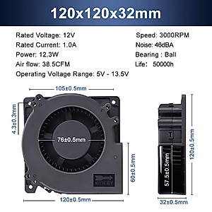 Wathai 120mm x 32mm Brushless Cooling Blower Fan 12V DC Dual Ball Centrifugal Fan High Airflow